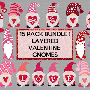 Valentine Gnomes Layered SVG Bundle, Layered Gnomes Svg, Valentine's ...