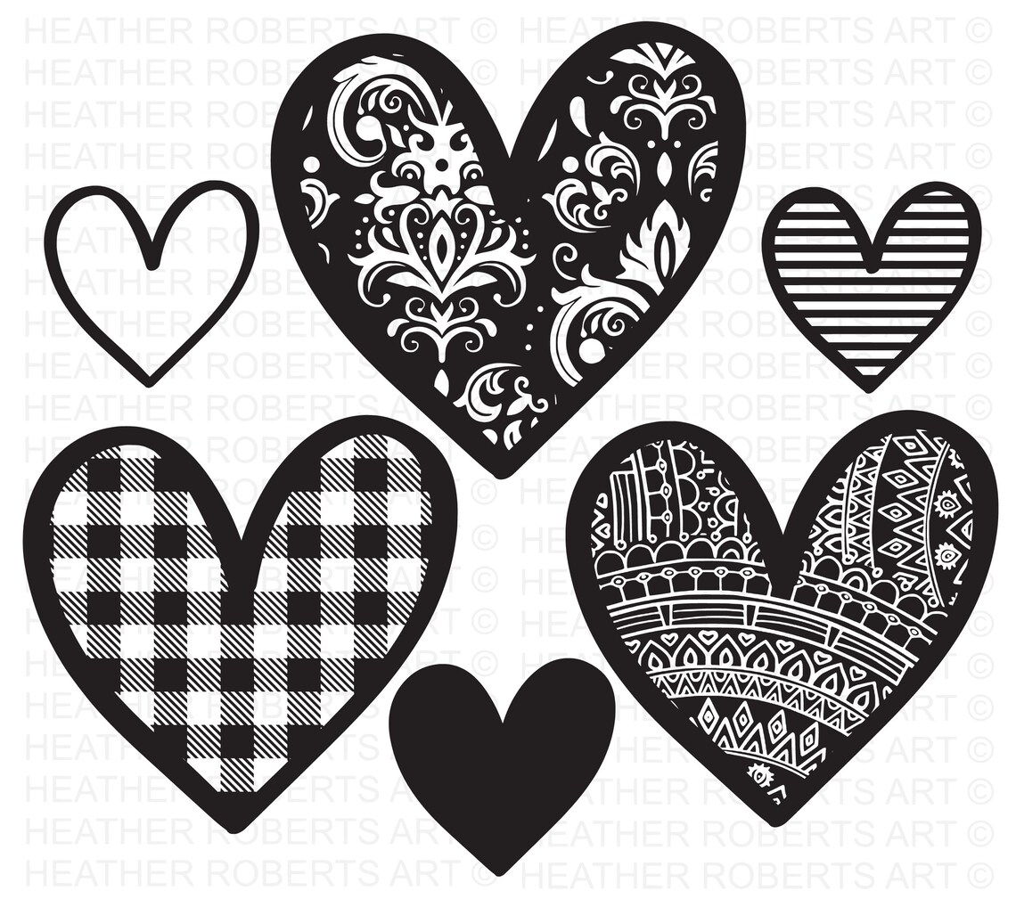 Heart SVG Bundle Patterned Heart SVG Sketch Hand-drawn - Etsy