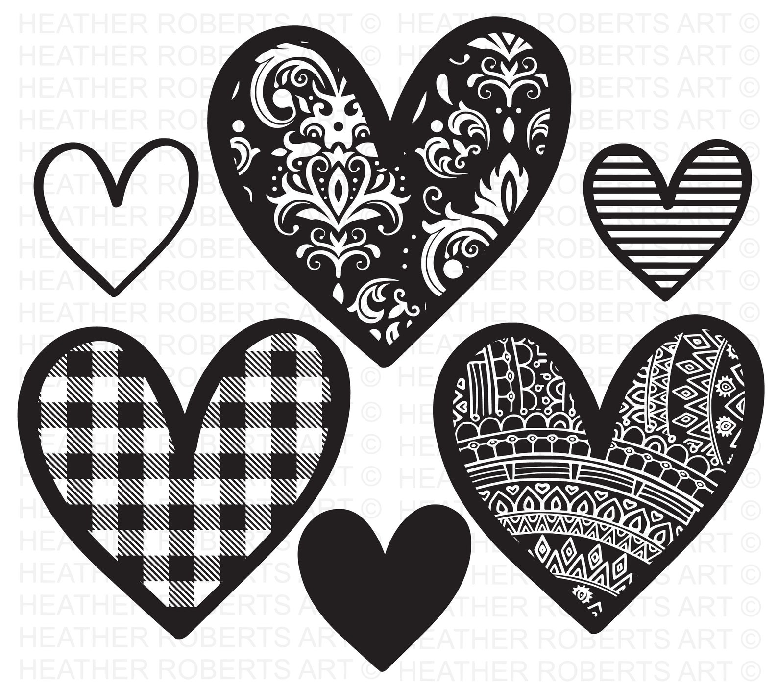 Heart SVG Bundle Patterned Heart SVG Sketch Hand-drawn - Etsy