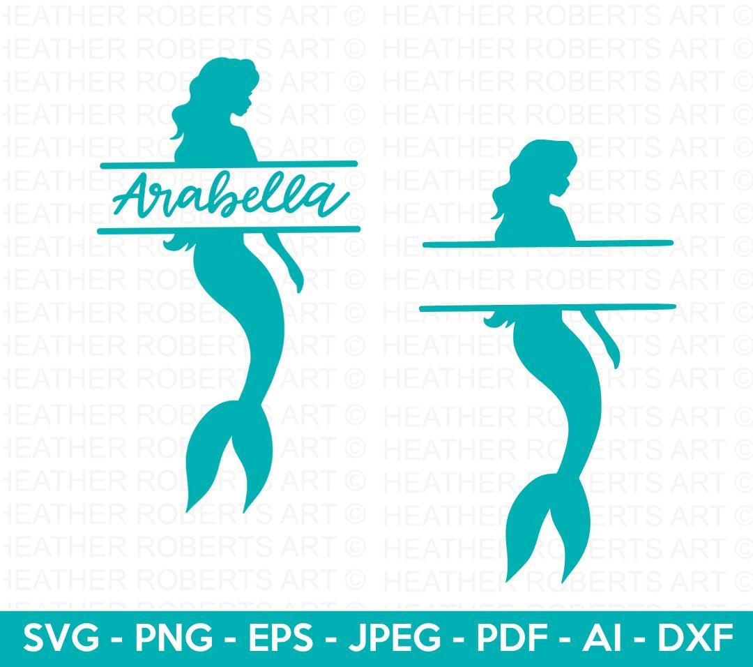 Mermaid Split Monogram Svg, Mermaid SVG, Mermaid Clipart SVG, Cute ...
