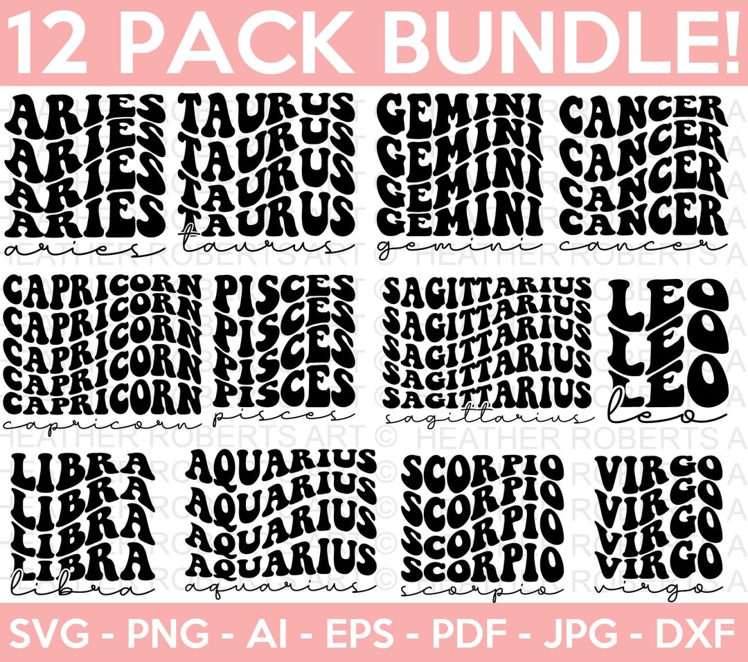Retro Zodiac Signs SVG Bundle, Horoscope SVG, Astrology Signs Svg ...
