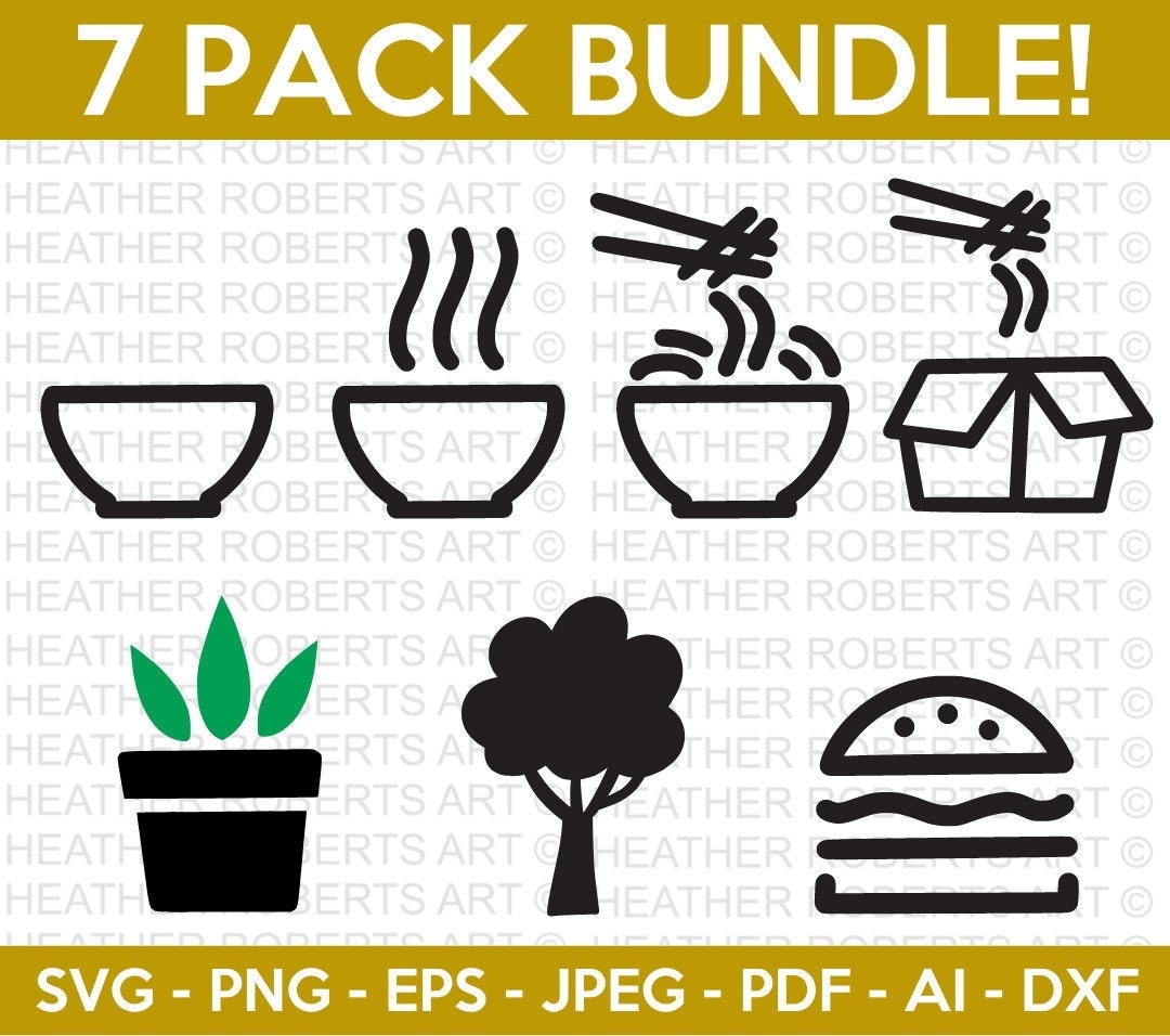 Food and Plants Icons SVG Bundle, Plant SVG, Burger Svg, Bowl Svg, Hot ...