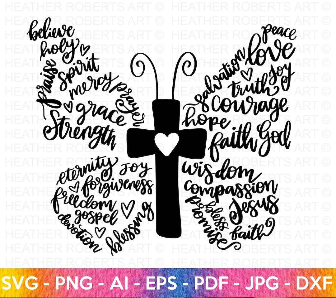 Jesus Christian Butterfly SVG, Butterfly SVG, Word Collage Svg, Bible ...