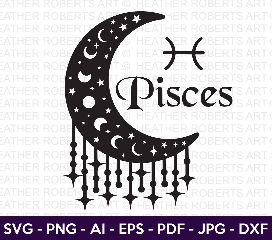 Pisces SVG, Pisces Zodiac Moon Svg, Zodiac Signs SVG, Astrology Signs ...