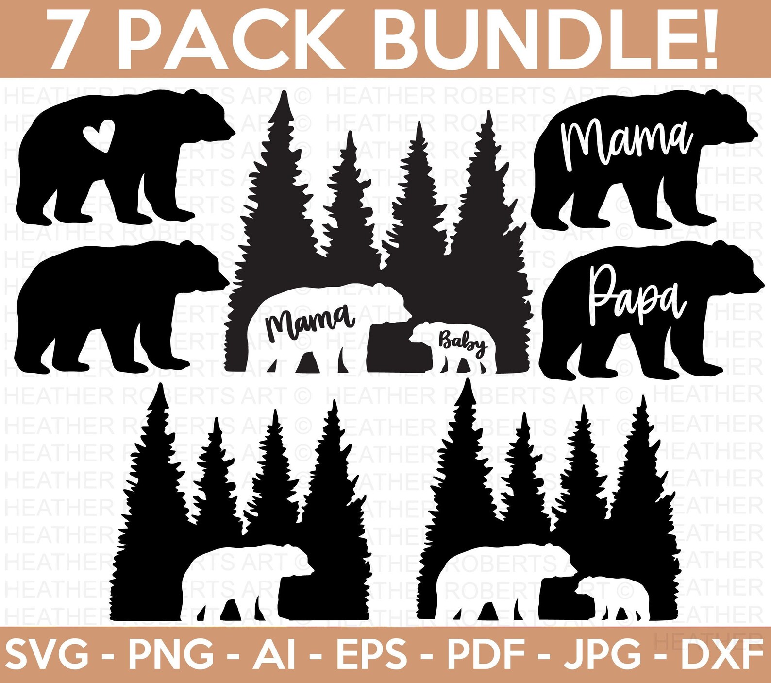 Bear SVG Bundle, Bear Silhouette SVG, Papa Bear Svg, Mama Bear Svg ...