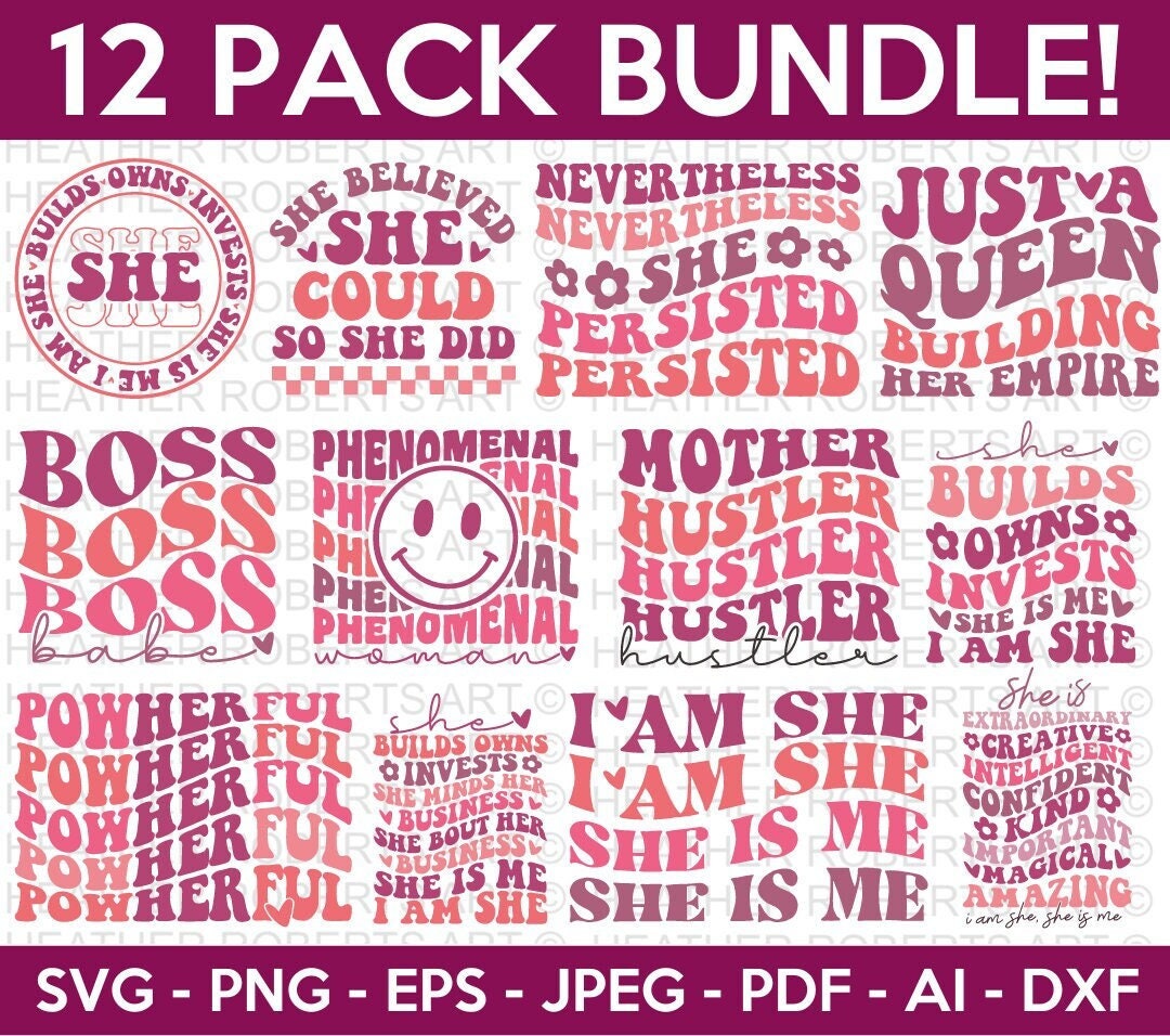 Retro Women Empowerment Bundle SVG, Motivational Svg, Positive Quotes ...
