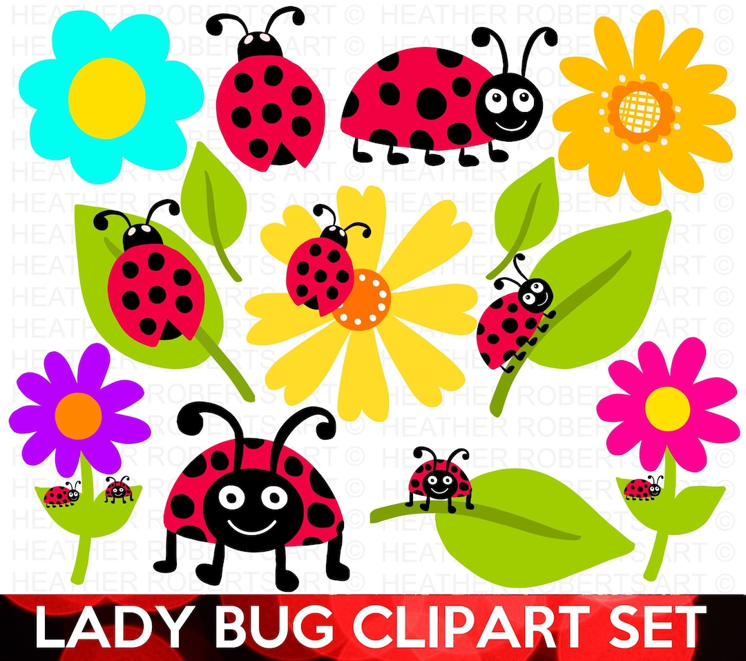 Ladybug Clipart Set: Red Ladybugs & Flowers (PNG, Digital Download) - Etsy
