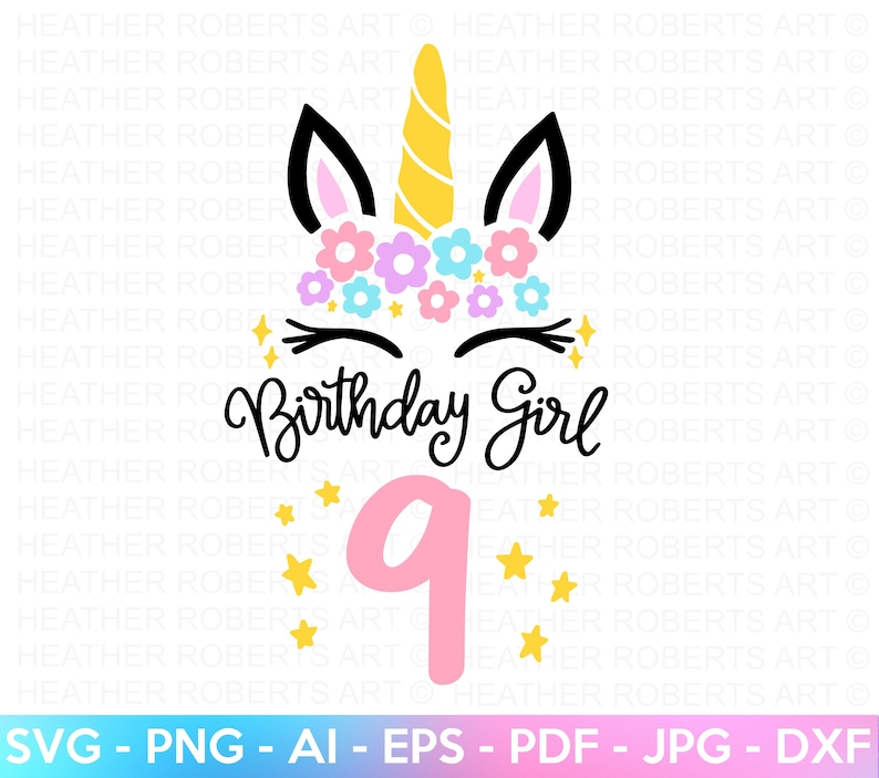 Ninth Unicorn Birthday SVG 9th Birthday Shirt SVG Unicorn - Etsy