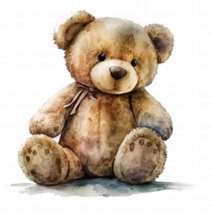 Watercolor Teddy Bear Clipart, Teddy Bear Cute Clip Art, Card Making ...