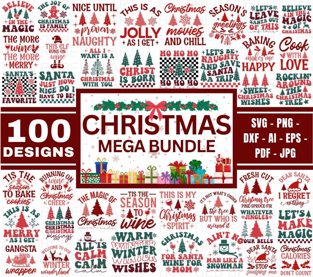 Christmas SVG Bundle: 100 Winter Holiday Designs (digital Download) - Etsy