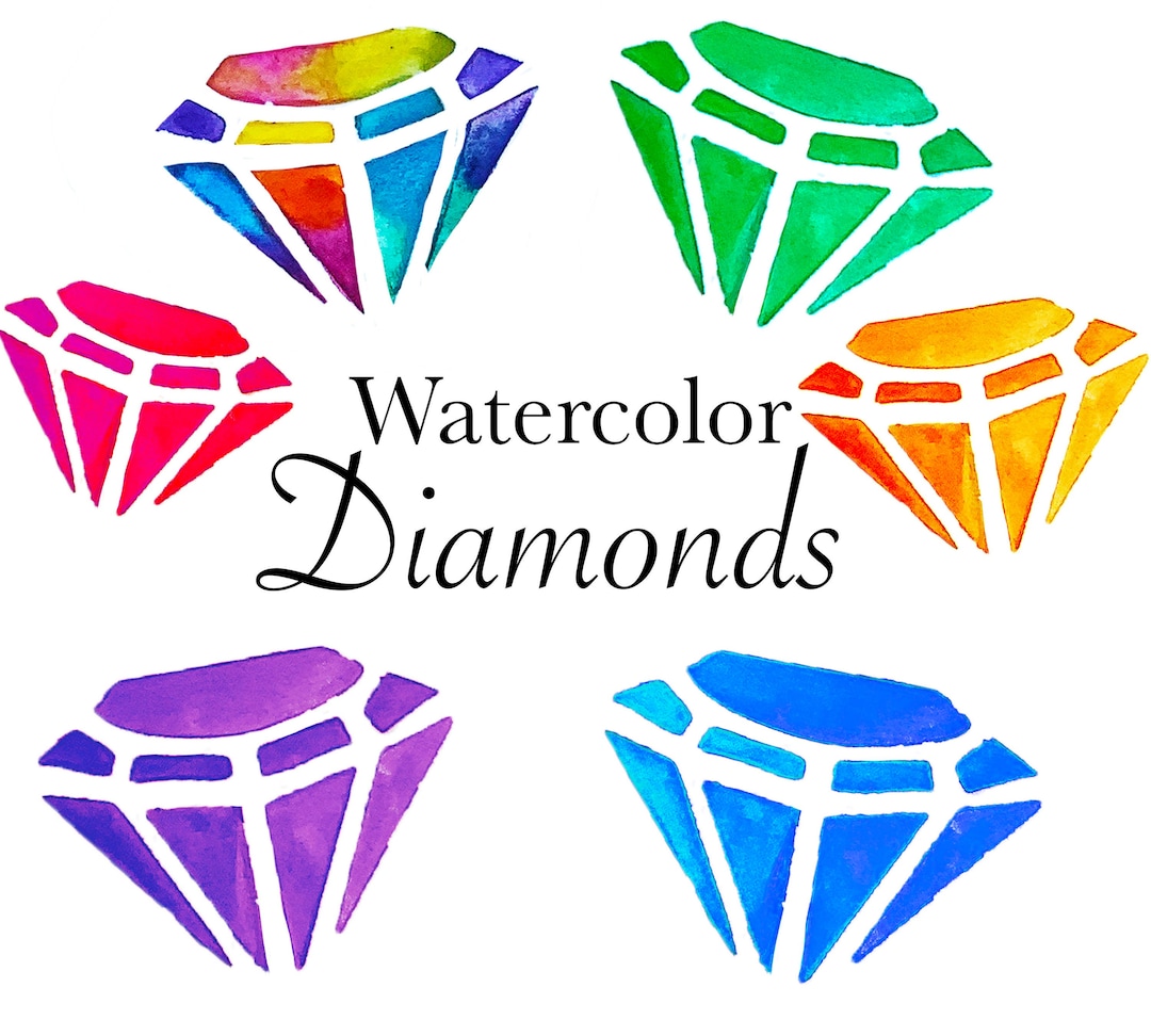 Watercolor Diamonds Clipart, Crystals, Watercolor Gems, Jewels, Clip ...