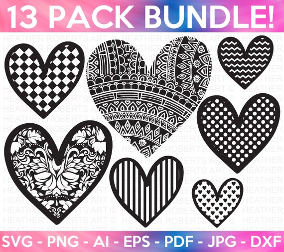 Heart SVG Bundle Patterned Heart SVG Sketch Hand-drawn - Etsy