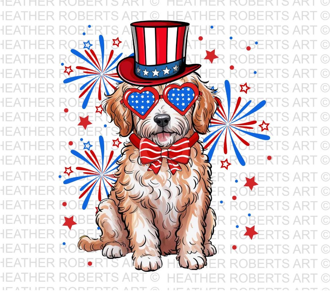 Patriotic Goldendoodle PNG Clipart: 4th of July Dog Illustration ...