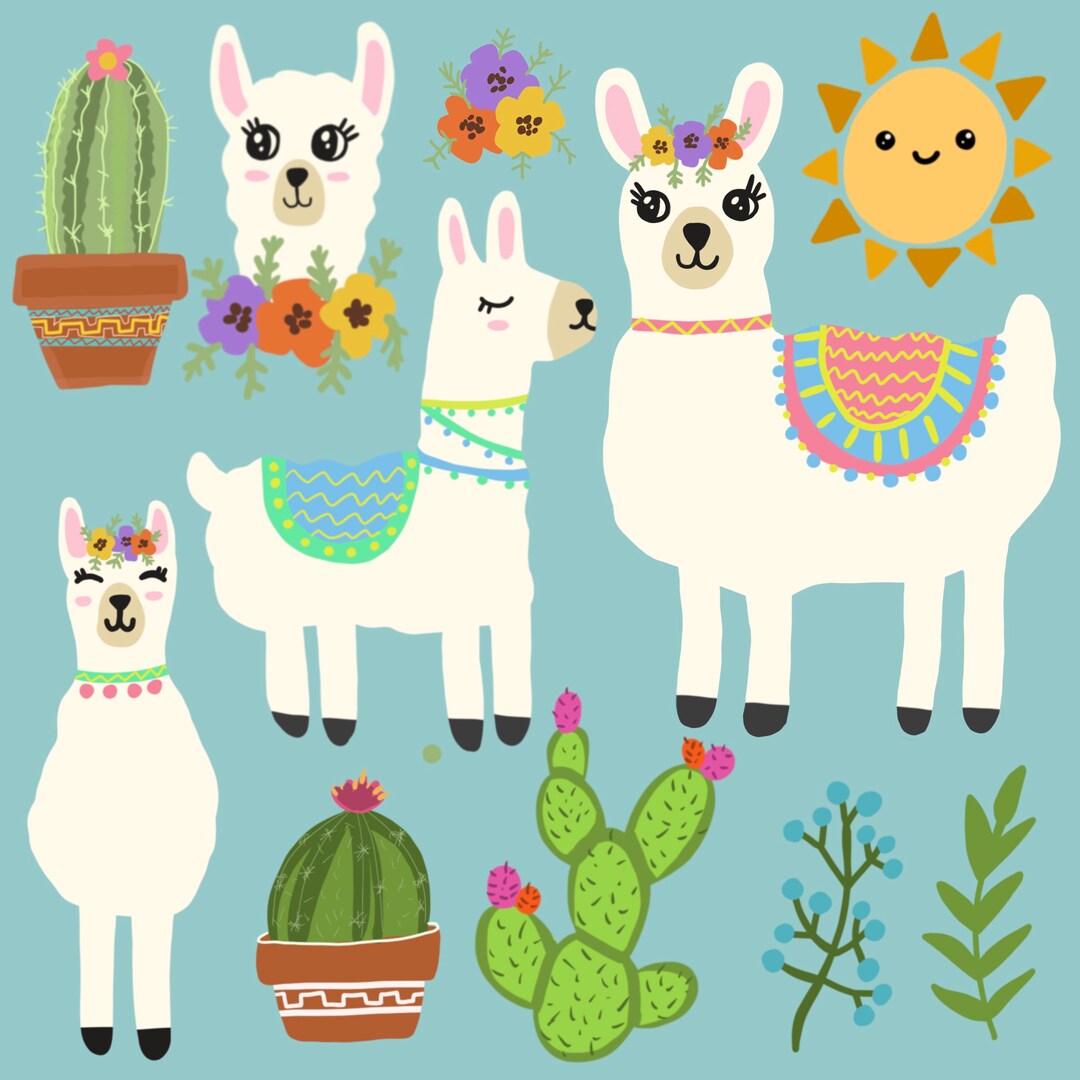 Llama Clipart, PNG, Decorated Llama, Alpaca Clip Art, Digital Download ...