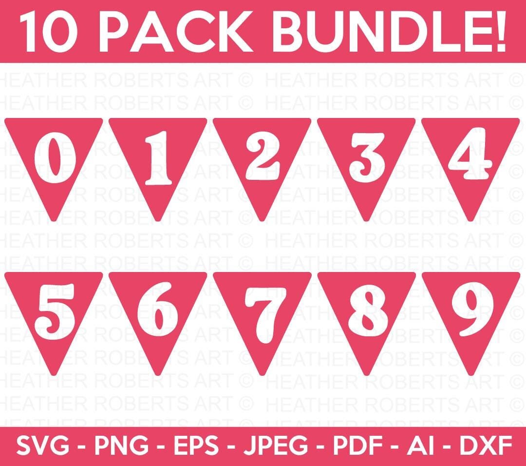 Red Number Pennants SVG Bundle, Numeral Numbers Svg, Number Monograms ...