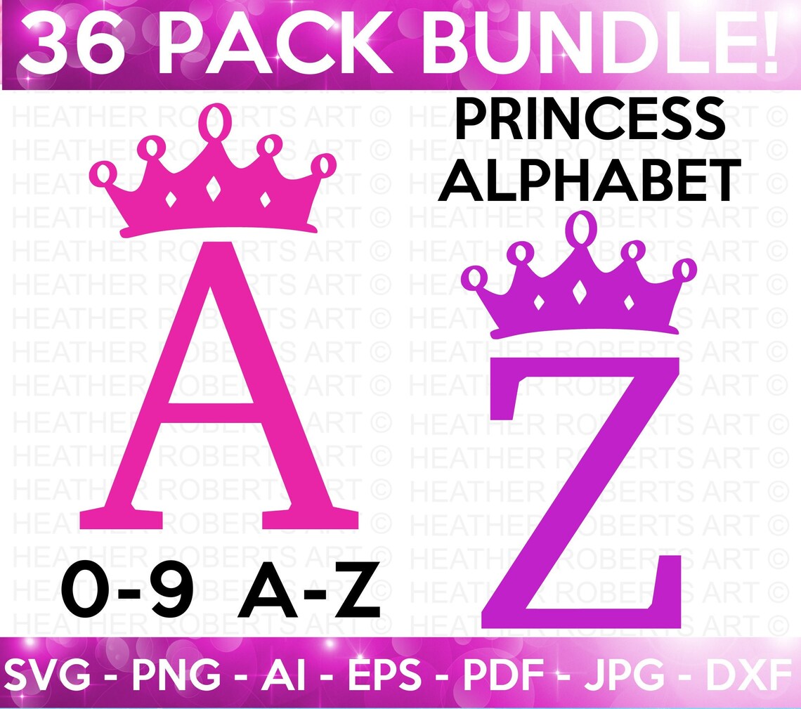 Princess Alphabet and Numbers SVG Princess Monogram Alphabet - Etsy