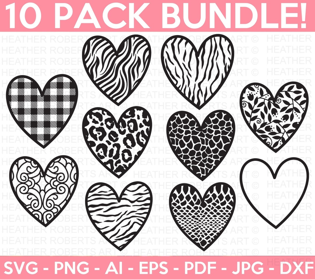 Heart SVG Bundle, Patterned Heart SVG, Animal Skin Patterns Svg, Hand ...