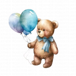 Watercolor Teddy Bear With Balloon Clipart, Teddy Bear Cute Clip Art ...