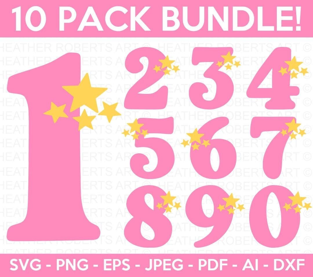 Numbers With Stars SVG Bundle, Numeral Numbers Svg, Number Monograms ...