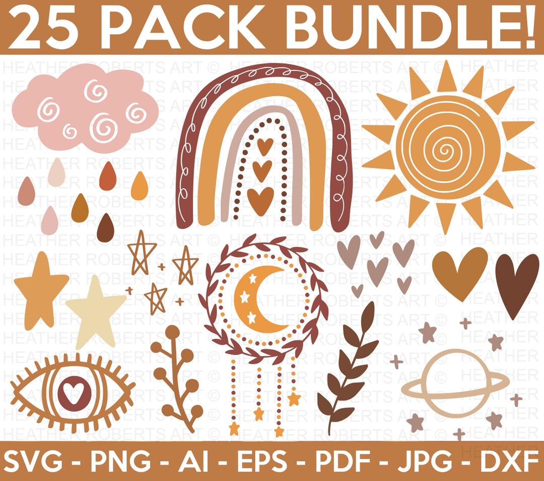 Boho SVG Bundle, Boho Clipart SVG Bundle, Modern Design SVG, Hand Drawn ...
