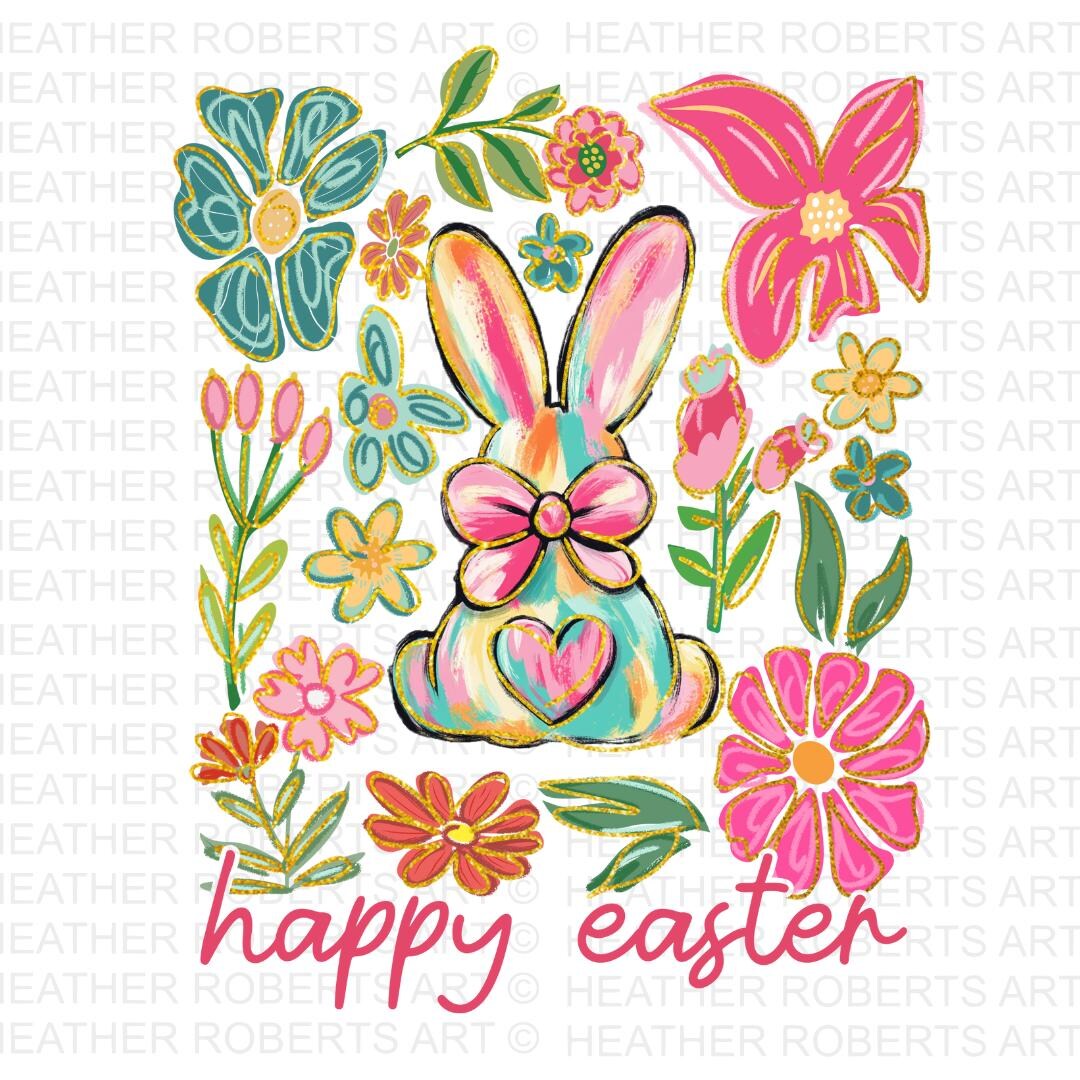 Boho Easter Bunny PNG: Glitter Floral Spring Design (digital Download ...