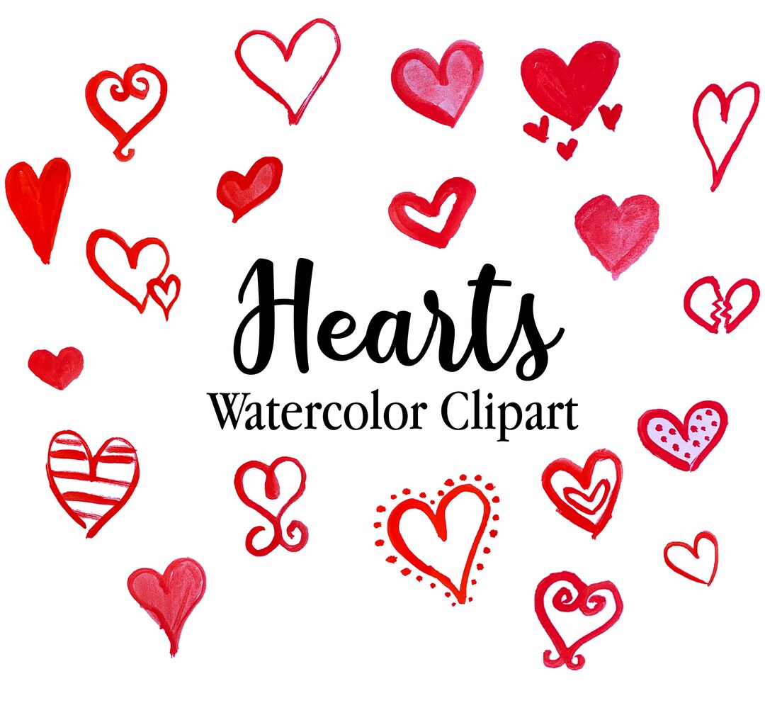 Watercolor Hearts Clipart, Watercolor Clip Art, Watercolor, Textures ...