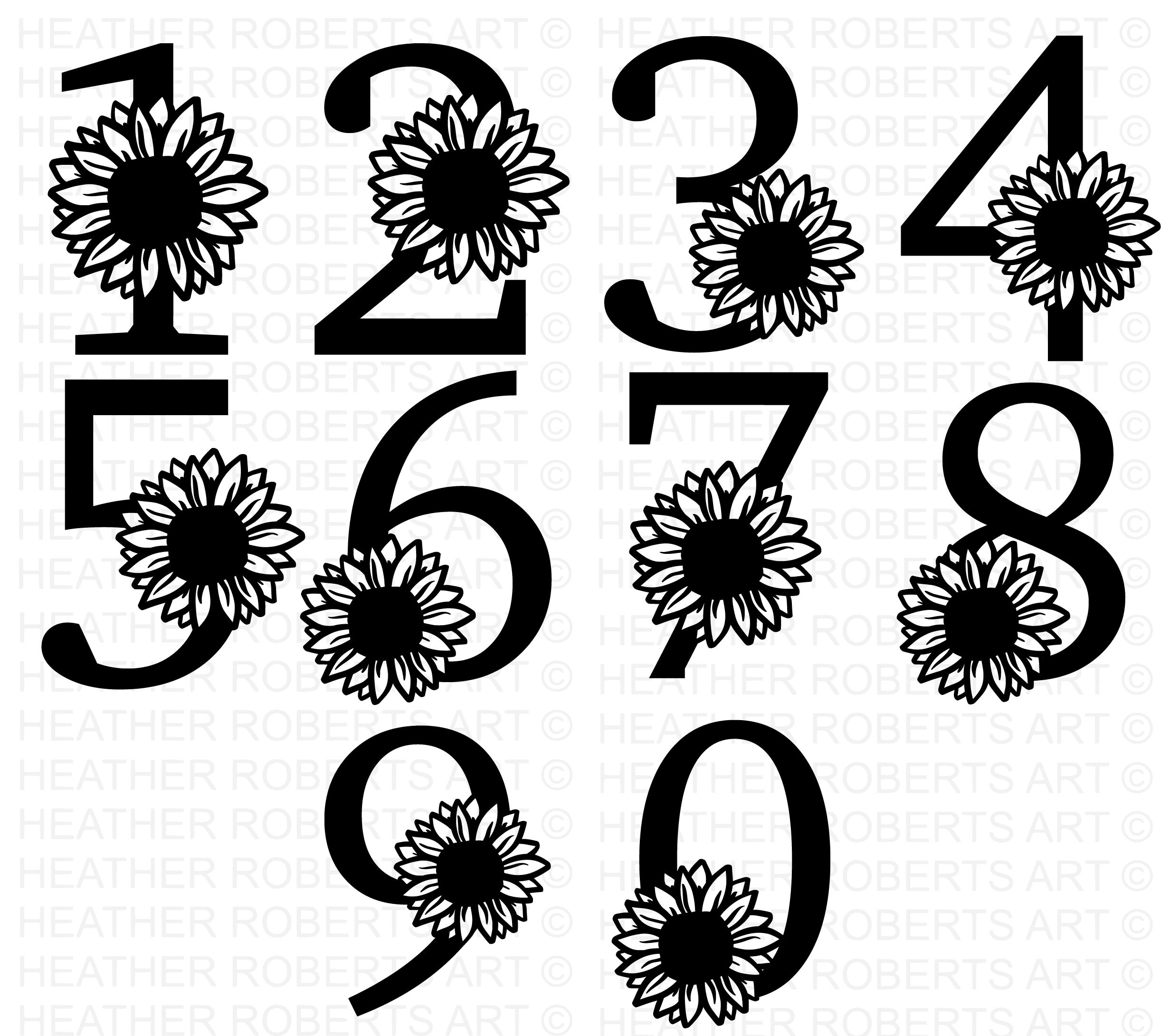 Sunflower Alphabet and Numbers SVG Sunflower Monogram Frame | Etsy