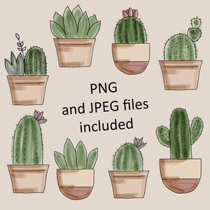 Watercolor Cactus Clipart Doodles, Succulents, Instant Download ...