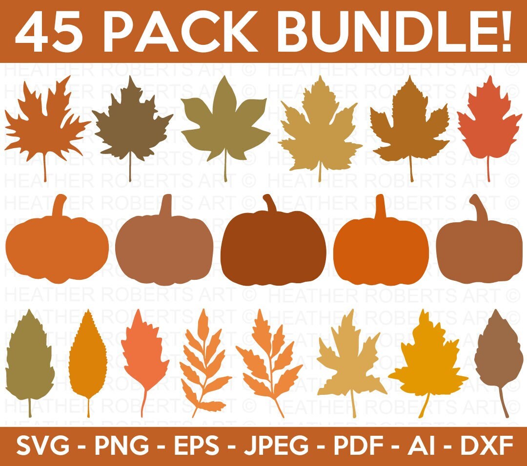 Pumpkin and Fall Leaves SVG Bundle, Fall Cliparts SVG Bundle, Maple ...
