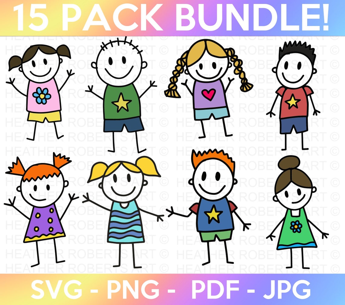 Stick Figures SVG, Stick Children SVG, Stick Boy Clipart, Stick Girl ...