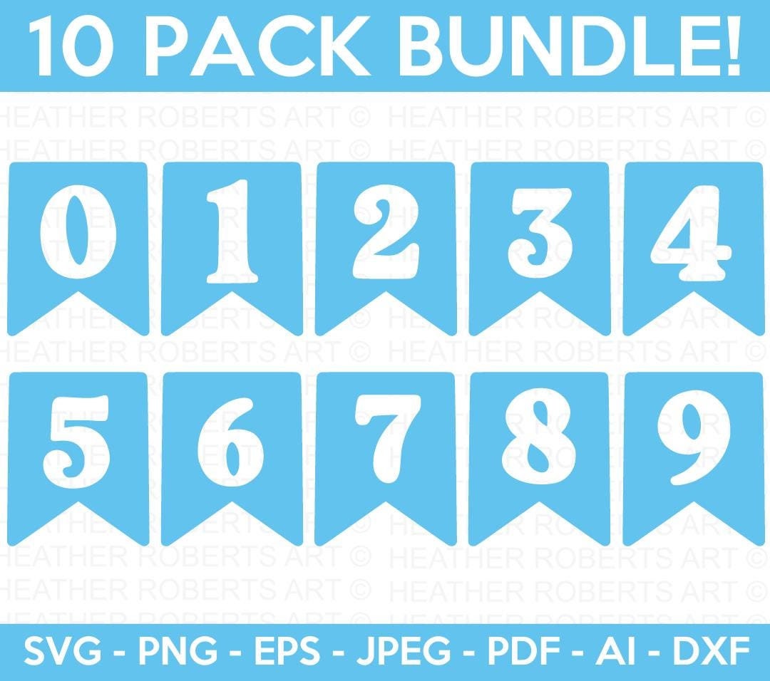 Blue Number Pennants SVG Bundle, Numeral Numbers Svg, Number Monograms ...
