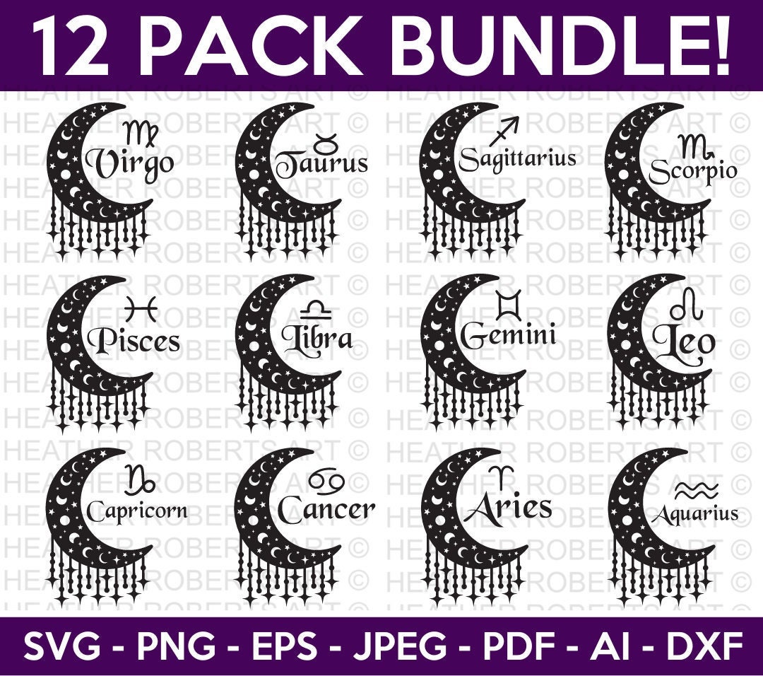 Zodiac Moon Signs SVG Bundle, Zodiac Signs Svg, Astrology Signs Svg ...
