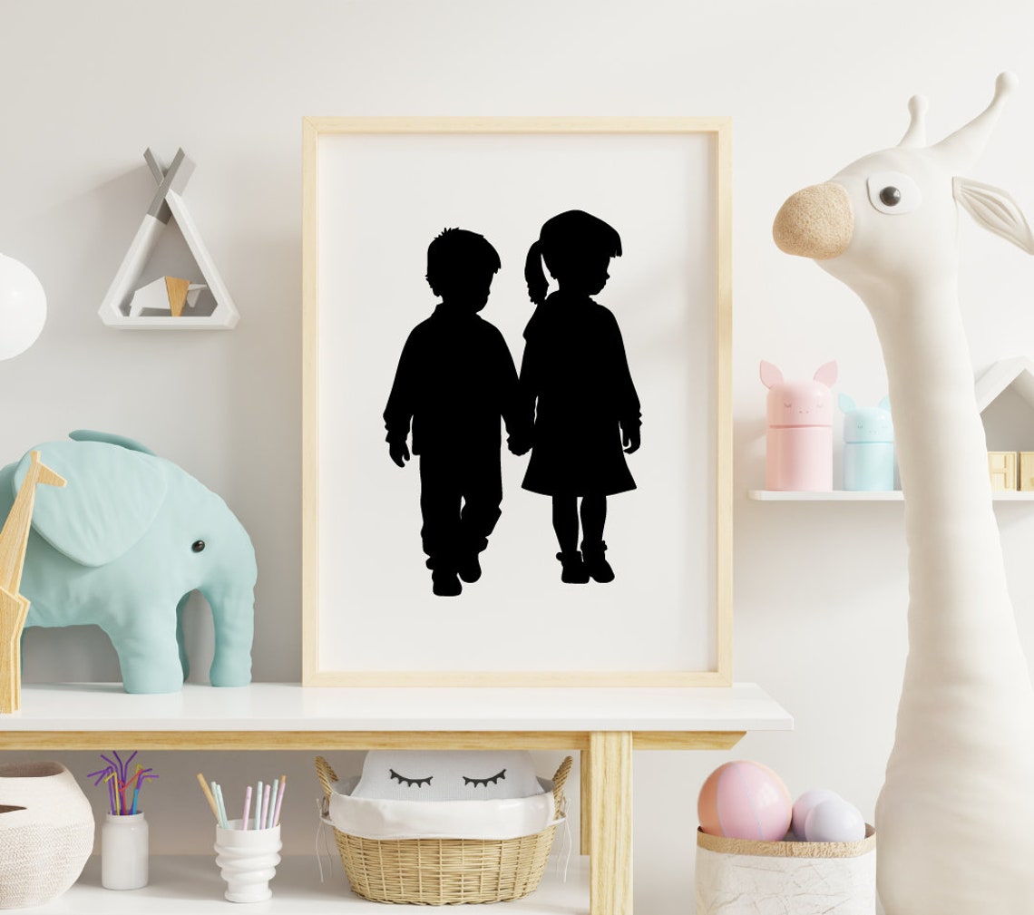 Children Silhouette SVG: Boy and Girl Sibling Cut File (digital ...