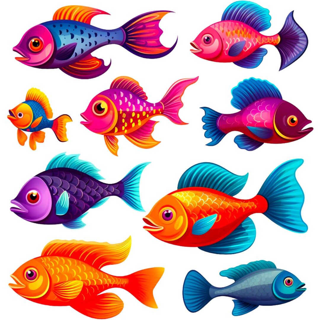 Colorful Fish Clipart Set: Sea Creatures PNG (digital Download) - Etsy