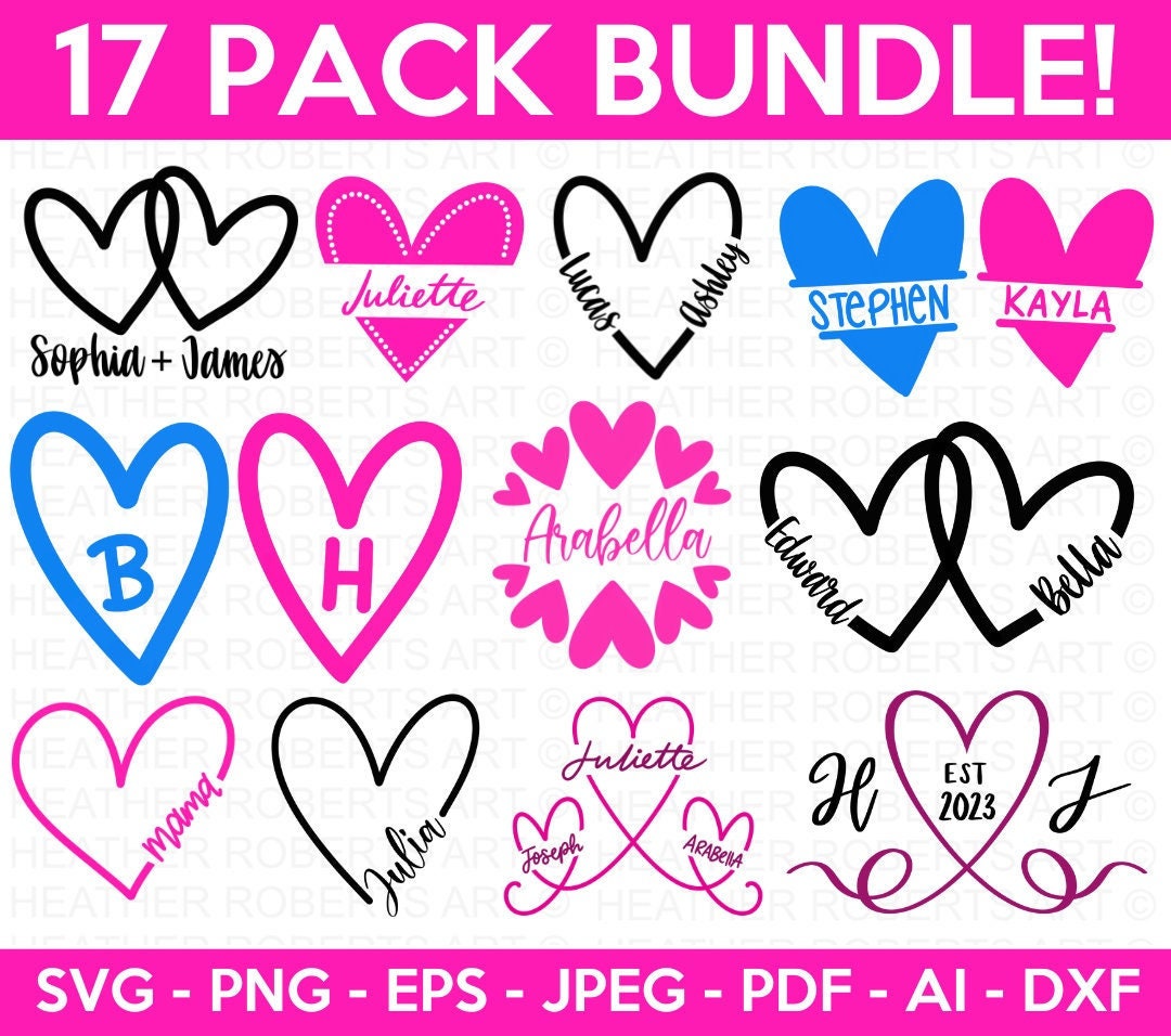 Heart Monograms SVG Bundle, Heat Monogram Alphabet, Heart Letters SVG ...