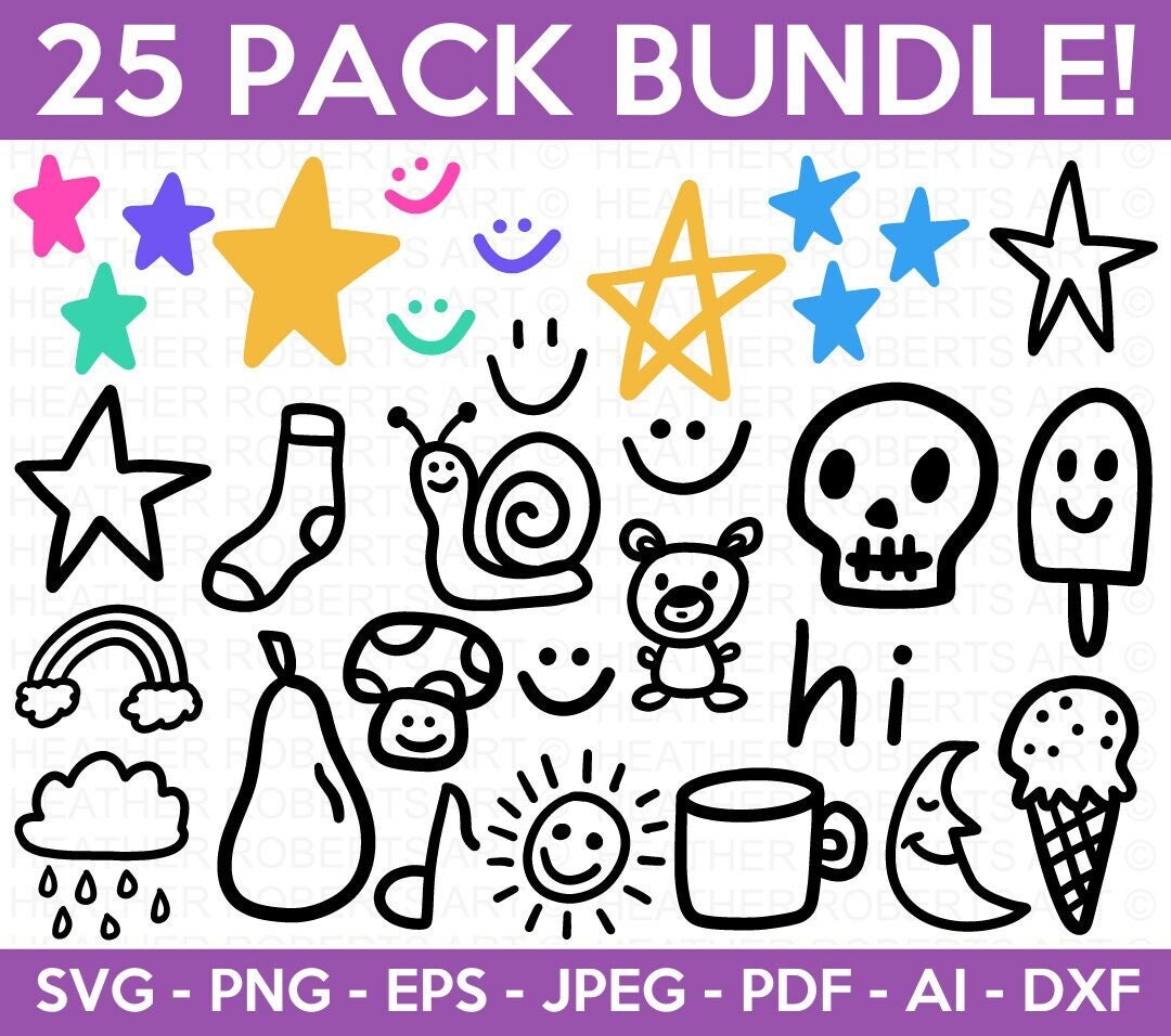 Doodle SVG Bundle: 25 Cut Files for Cricut, Silhouette - Etsy