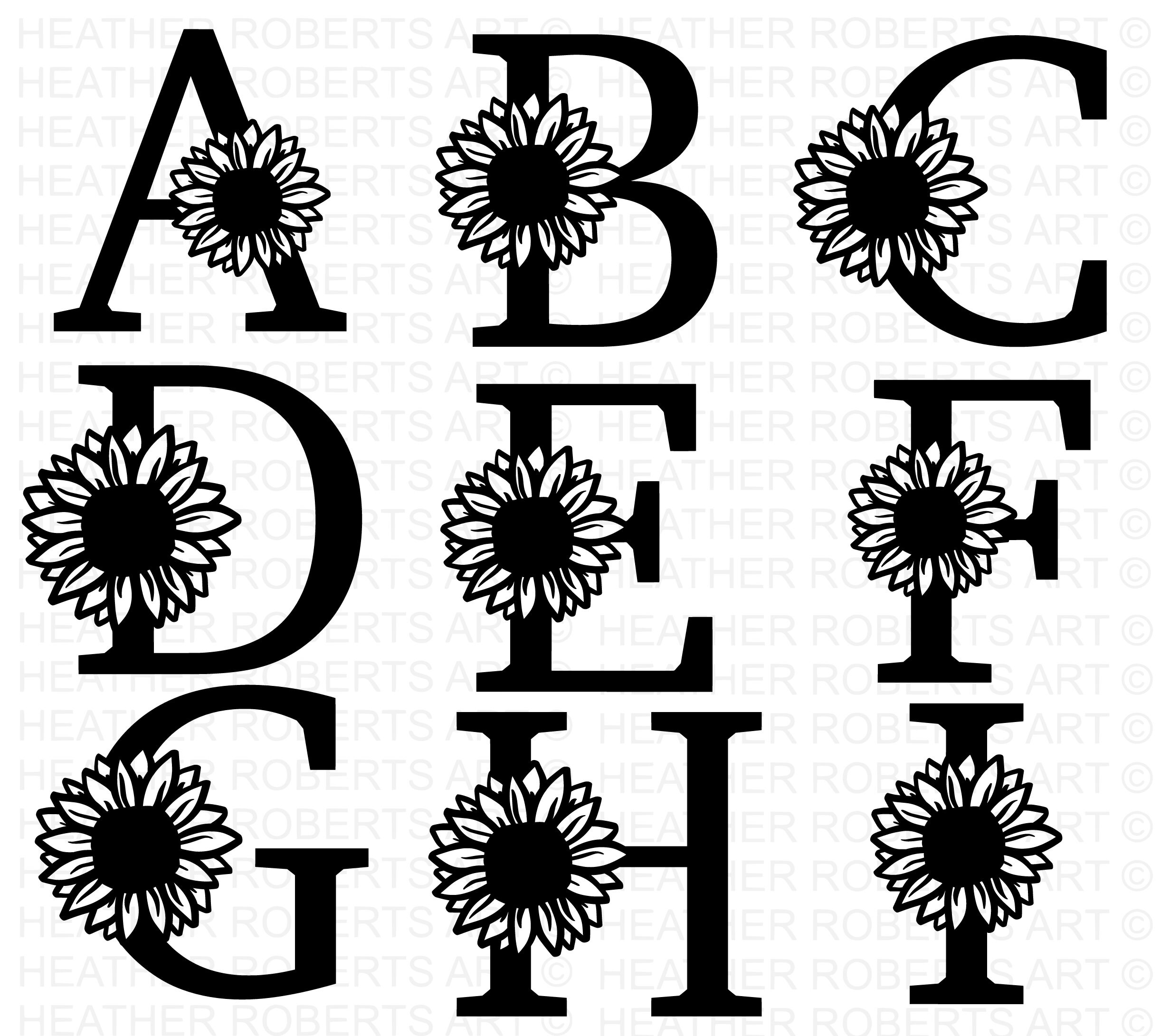 Sunflower Alphabet and Numbers SVG Sunflower Monogram Frame | Etsy