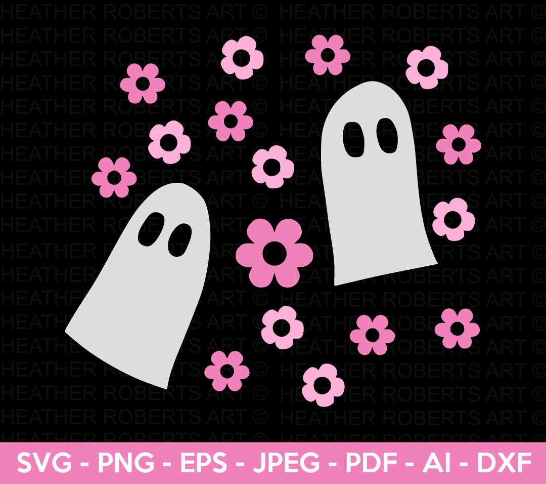 Ghost and Flowers SVG: Halloween Cliparts (digital Files) - Etsy