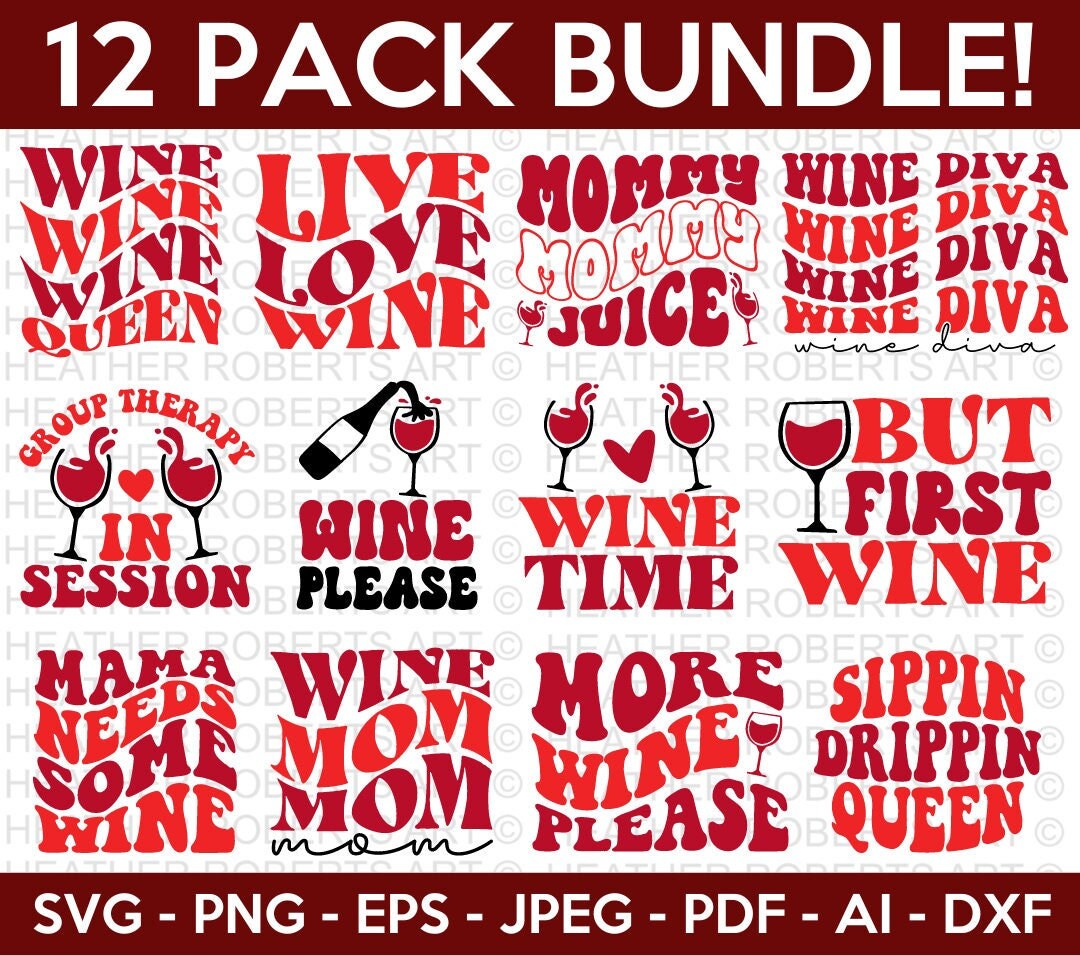 Retro Wine Svg Bundle , Wine Svg, Wine Lovers, Wine Decal, Wine Sayings ...
