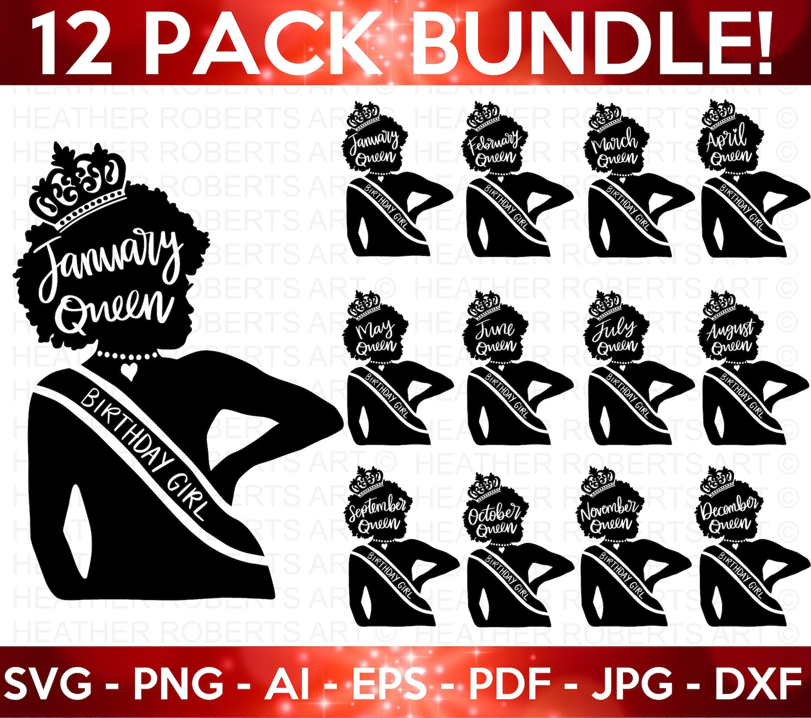Birthday Month Queens SVG Bundle Afro Birthday Queen Svg - Etsy