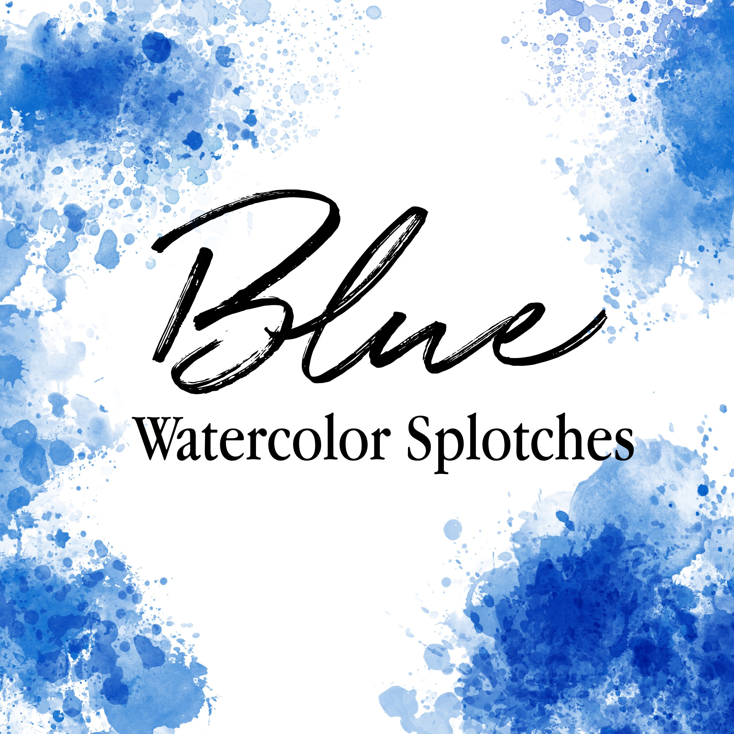 Blue Watercolor Splashes Splotches Clipart Blue Ink Paint | Etsy