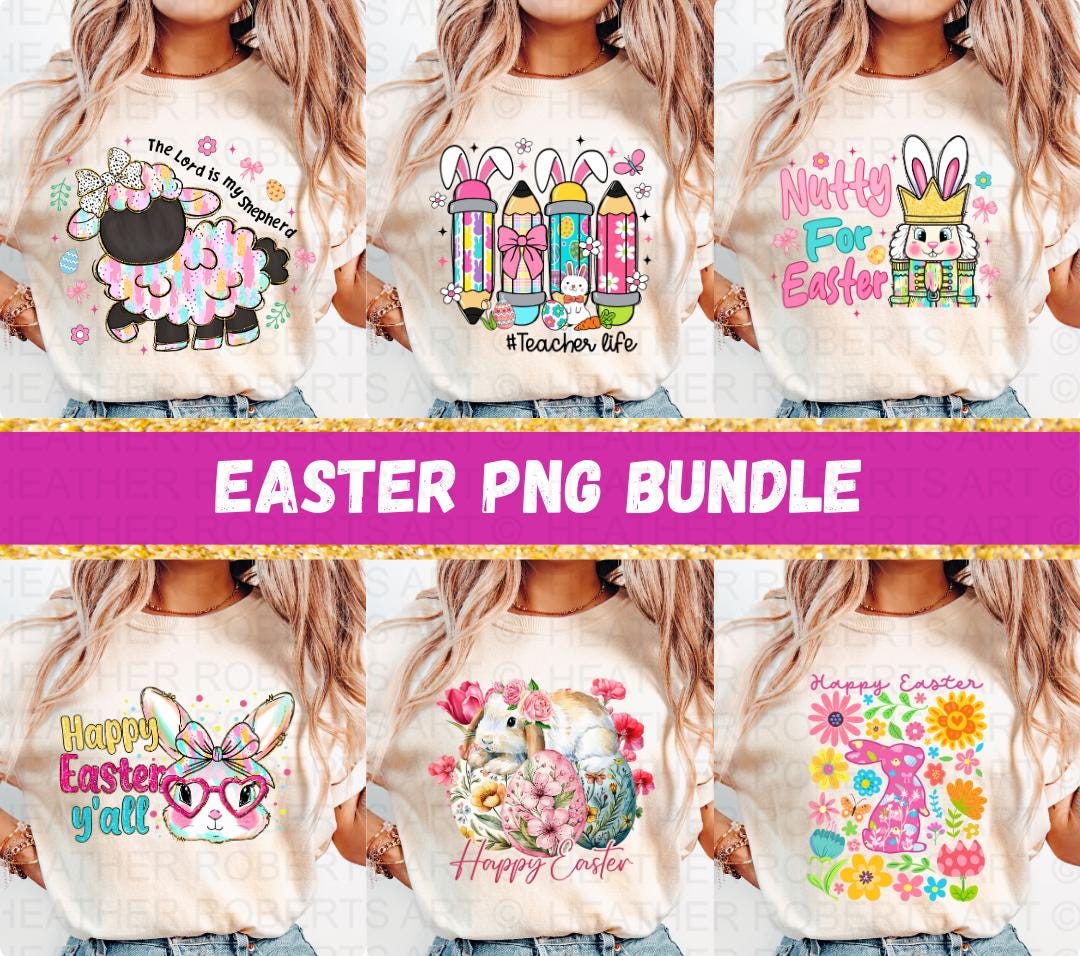 Retro Easter PNG Bundle: Bunny, Floral, Brushstroke (digital Download ...
