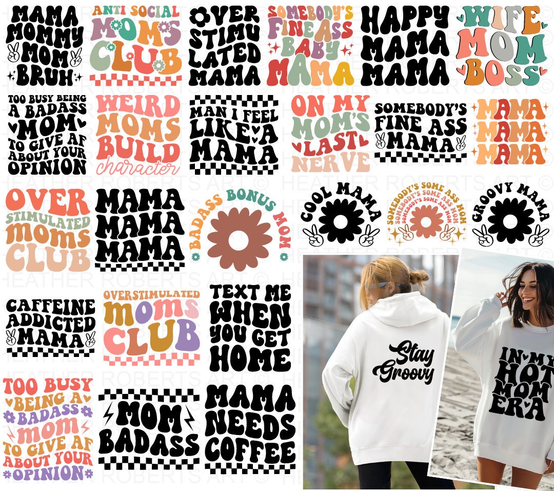 Trendy Retro Mom Svg Bundle, Funny Mom Shirt Svg, Retro Mama Svg, Mom ...