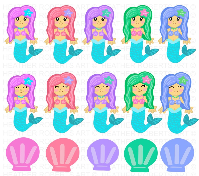 Mermaid Clipart Set, Mermaid PNG, Cute Mermaid PNG, Mermaid Theme ...