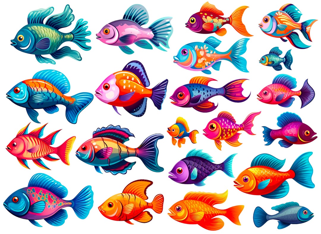 Colorful Fish Clipart Set: Sea Creatures PNG Images (digital Download ...