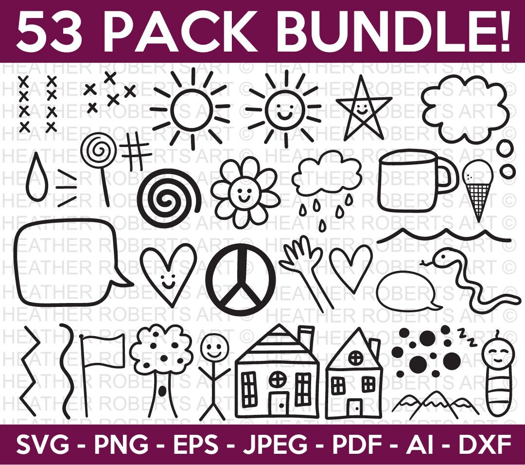Doodle SVG Bundle: Hand-drawn Designs, Flowers, Hearts (cut Files) - Etsy