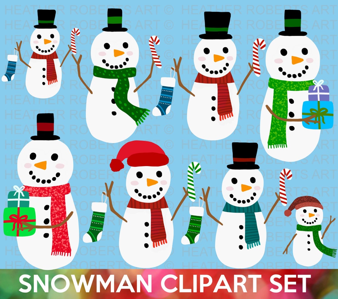 Snowman Clipart Set, Snowman PNG, Cute Snowman PNG, Set of Snowman Clip ...