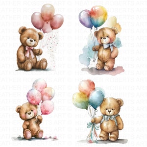 Watercolor Teddy Bear With Balloon Clipart, Teddy Bear Cute Clip Art, Card Making Clipart ...