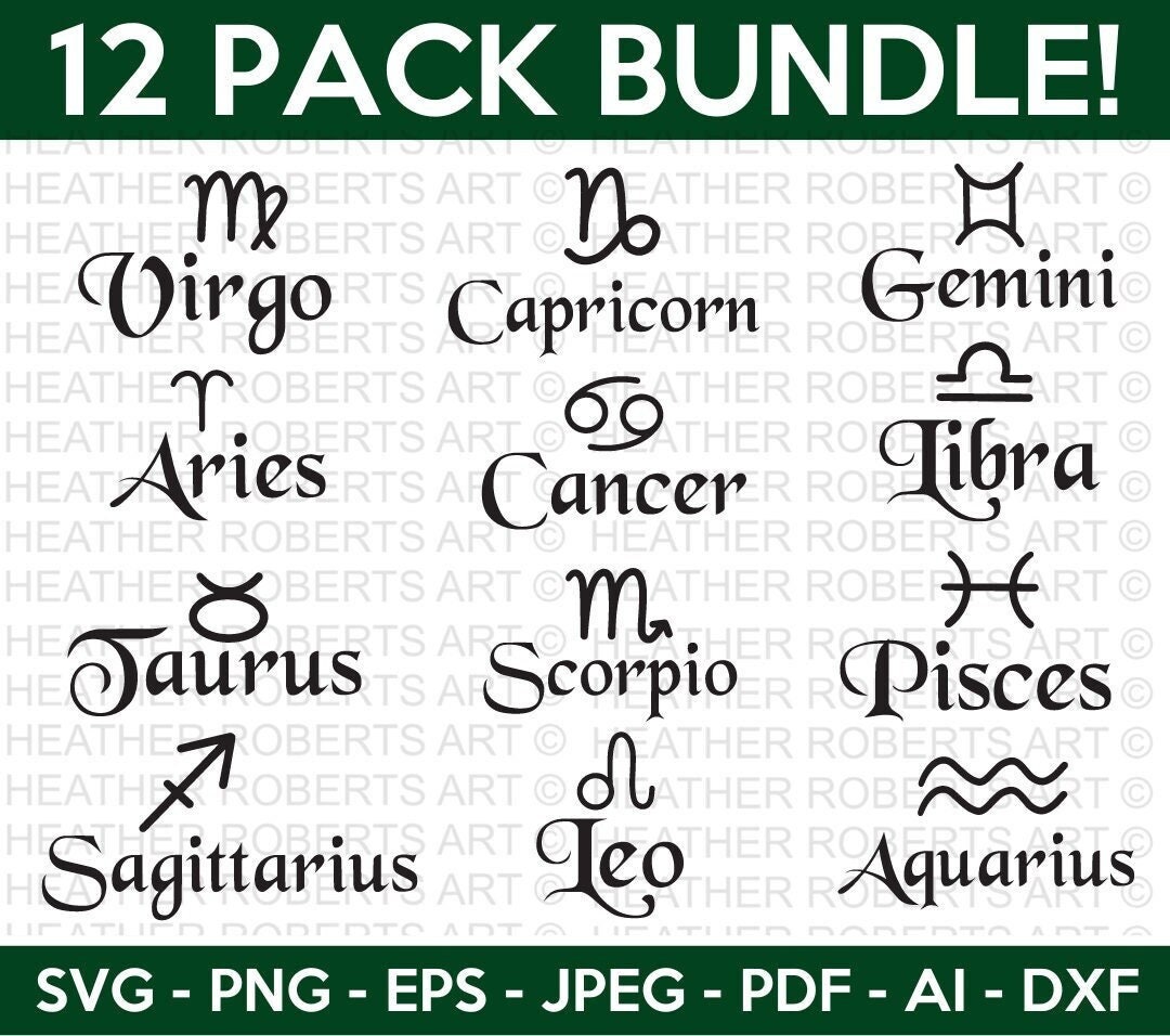 Zodiac Signs SVG Bundle: Astrology Symbols, Constellations (cut Files ...