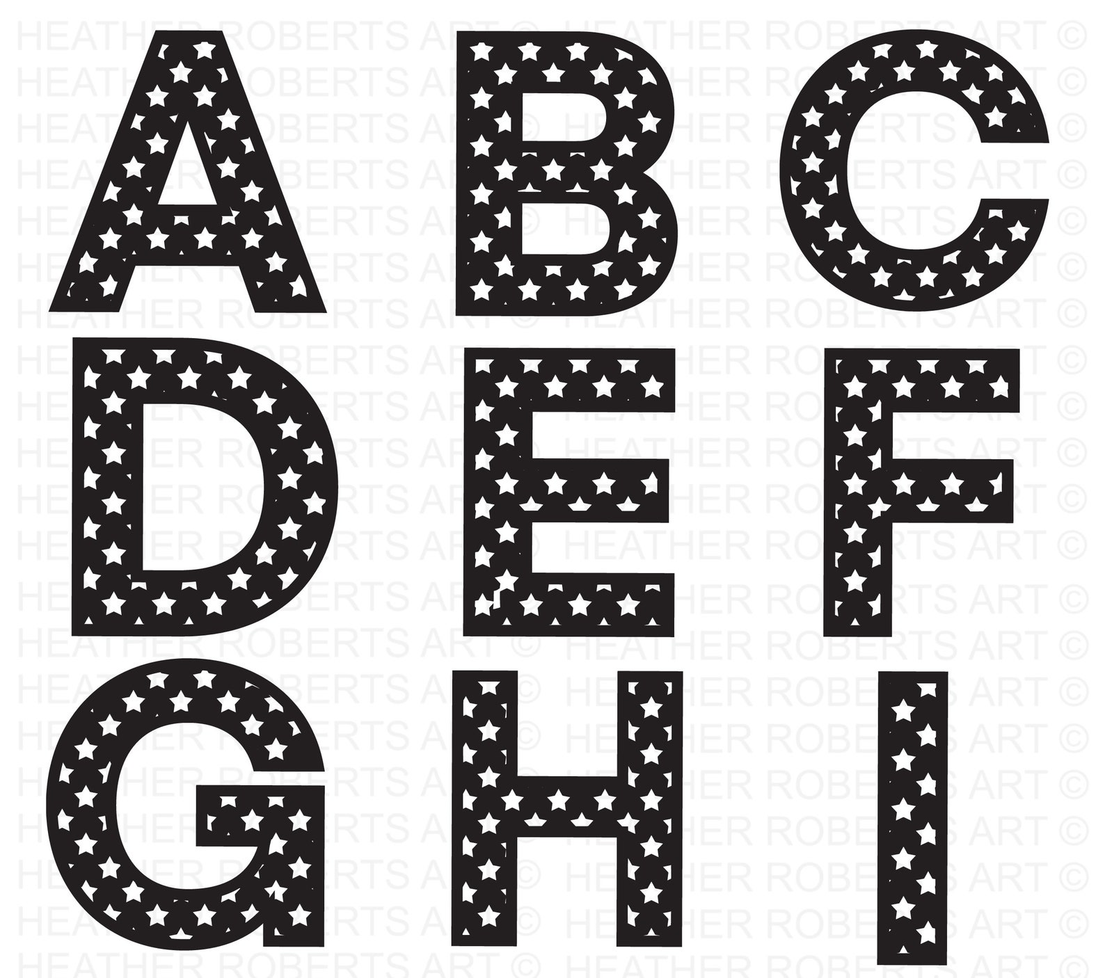 Stars Monogram Alphabet and Numbers SVG Bundle Stars Letters | Etsy